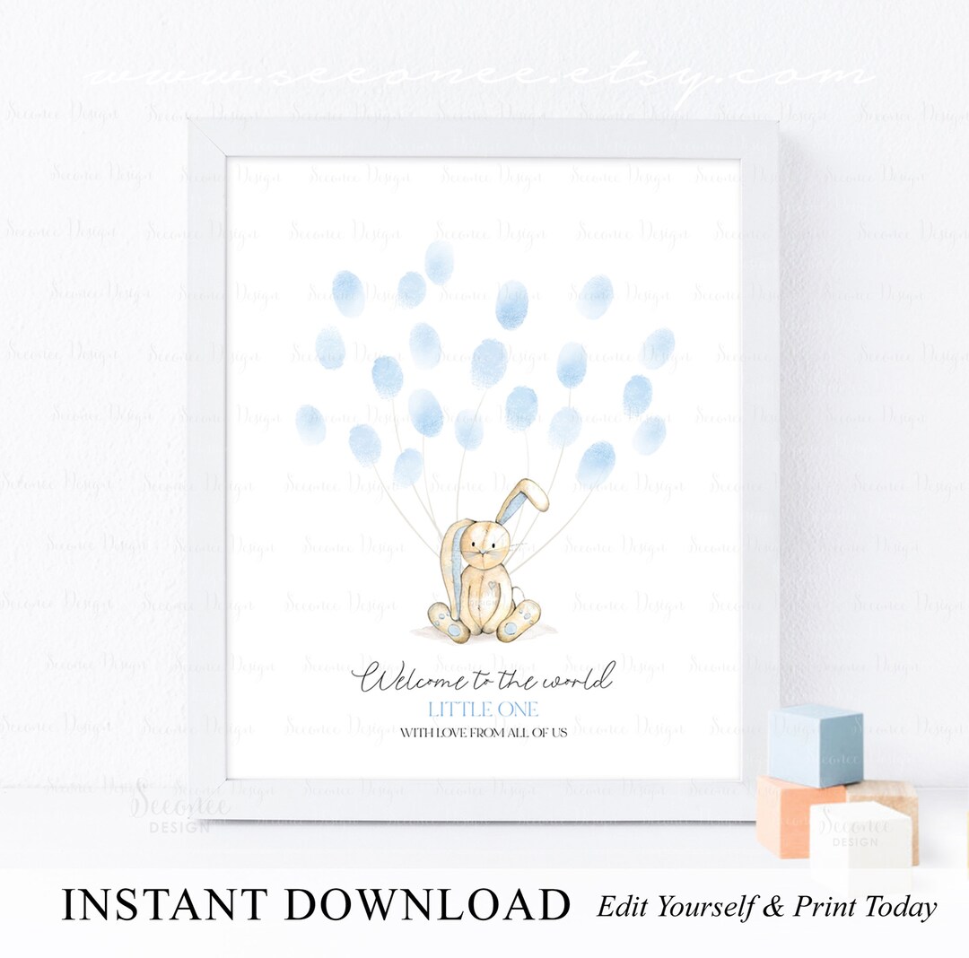 INSTANT DOWNLOAD Editable Blue Bunny Doll Fingerprint Guestbook ...