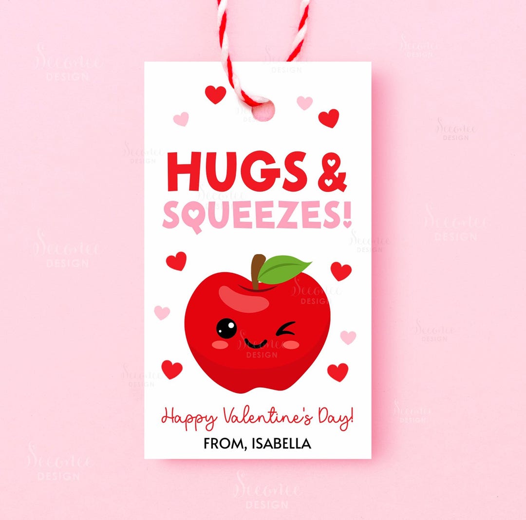 Printable Applesauce Valentines Gift Tag Hugs and Squeezes Valentine's ...