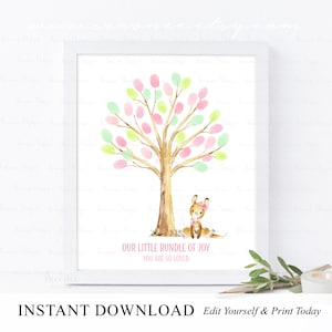 INSTANT DOWNLOAD Editable Kangaroo Birthday Fingerprint Tree Guest Book ...