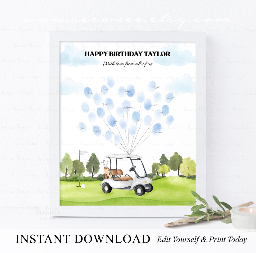 INSTANT DOWNLOAD Editable Golf Birthday Fingerprint Guest Book Sign ...
