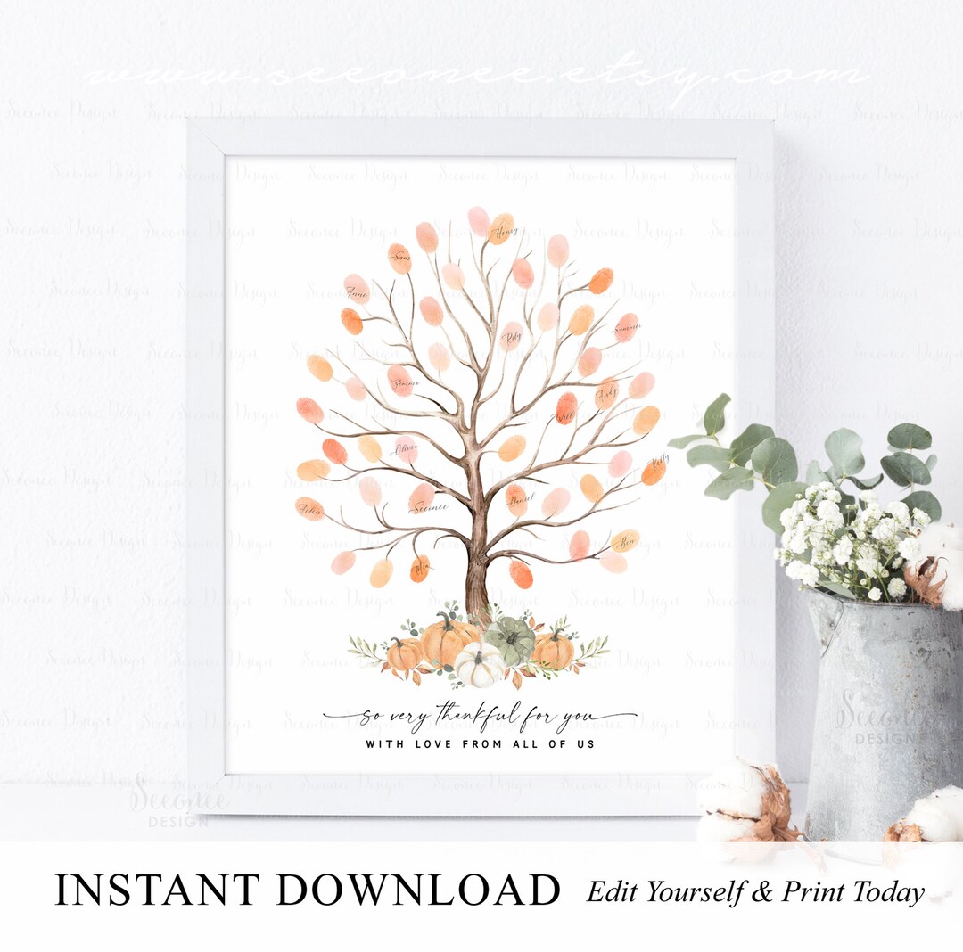 INSTANT DOWNLOAD Editable Thanksgiving Keepsake, Pumpkin Fingerprint ...