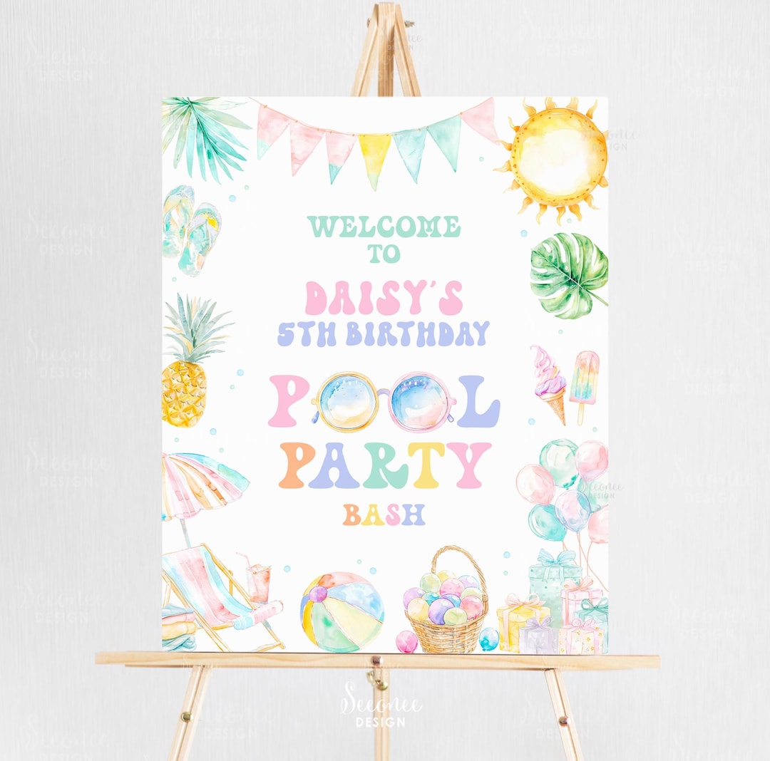 Editable Pool Party Welcome Sign Tropical Splish Splash Bash Pool Party ...