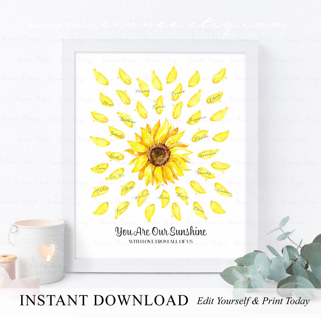 INSTANT DOWNLOAD Editable Sunflower Party Signature Guestbook ...