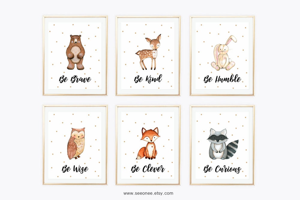 INSTANT DOWNLOAD - Woodland Animals Nursery Art Printable, Set of 6 ...