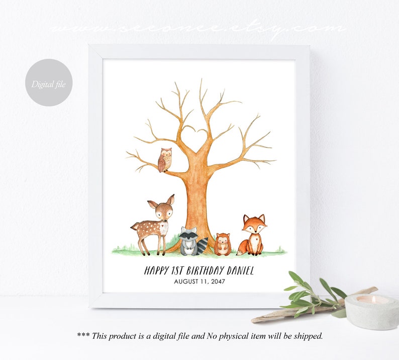 Woodland Animals Fingerprint Tree Guestbook Alternative - Etsy