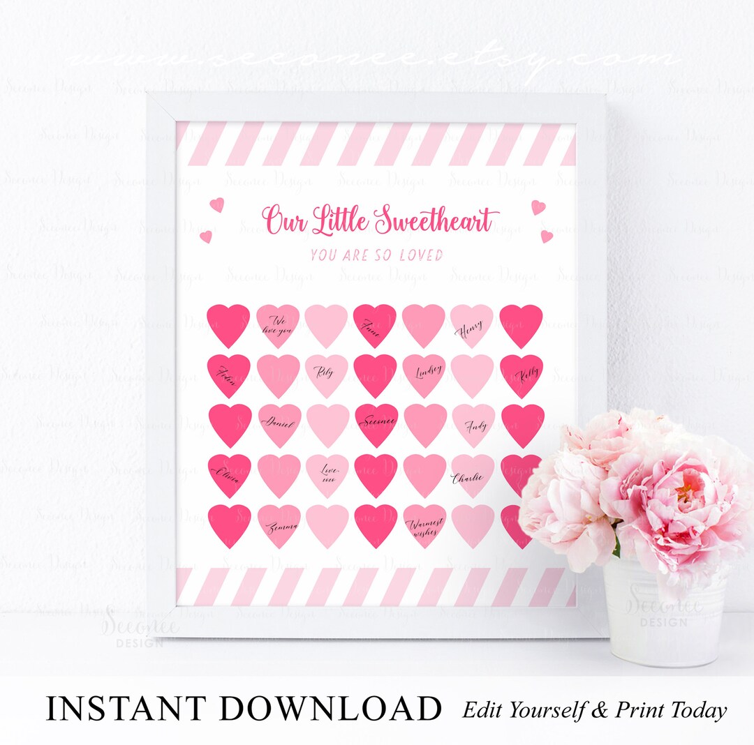 Editable Valentines Day Sweetheart Baby Shower Guestbook Sign, Pink ...