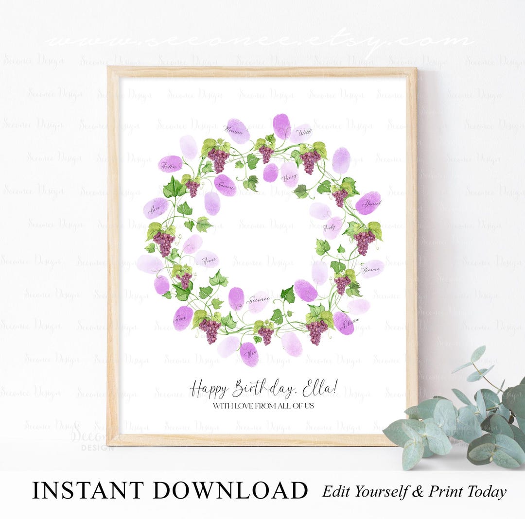INSTANT DOWNLOAD Editable Grape Birthday Fingerprint Guestbook Sign ...