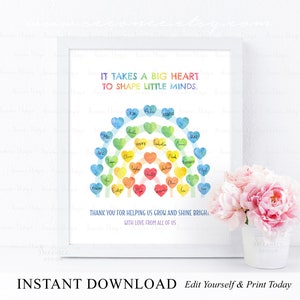 INSTANT DOWNLOAD Editable Rainbow Heart Teacher Appreciation Gift ...