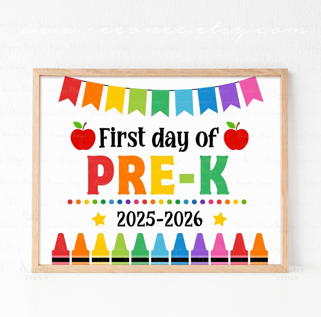 First Day of Pre-k Sign Printable, Back to School Pre-k Sign, First Day ...