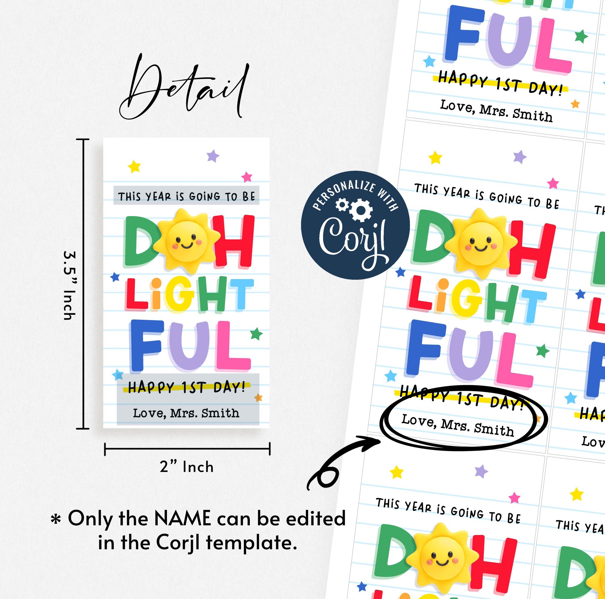 Back to School Doh-lightful Gift Tag, Play Dough Tags First Day of ...