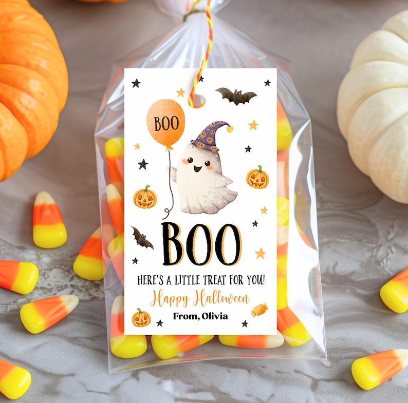 Halloween Gift Tag Printable Trick or Treat Tag Boo Halloween Treat Tag ...