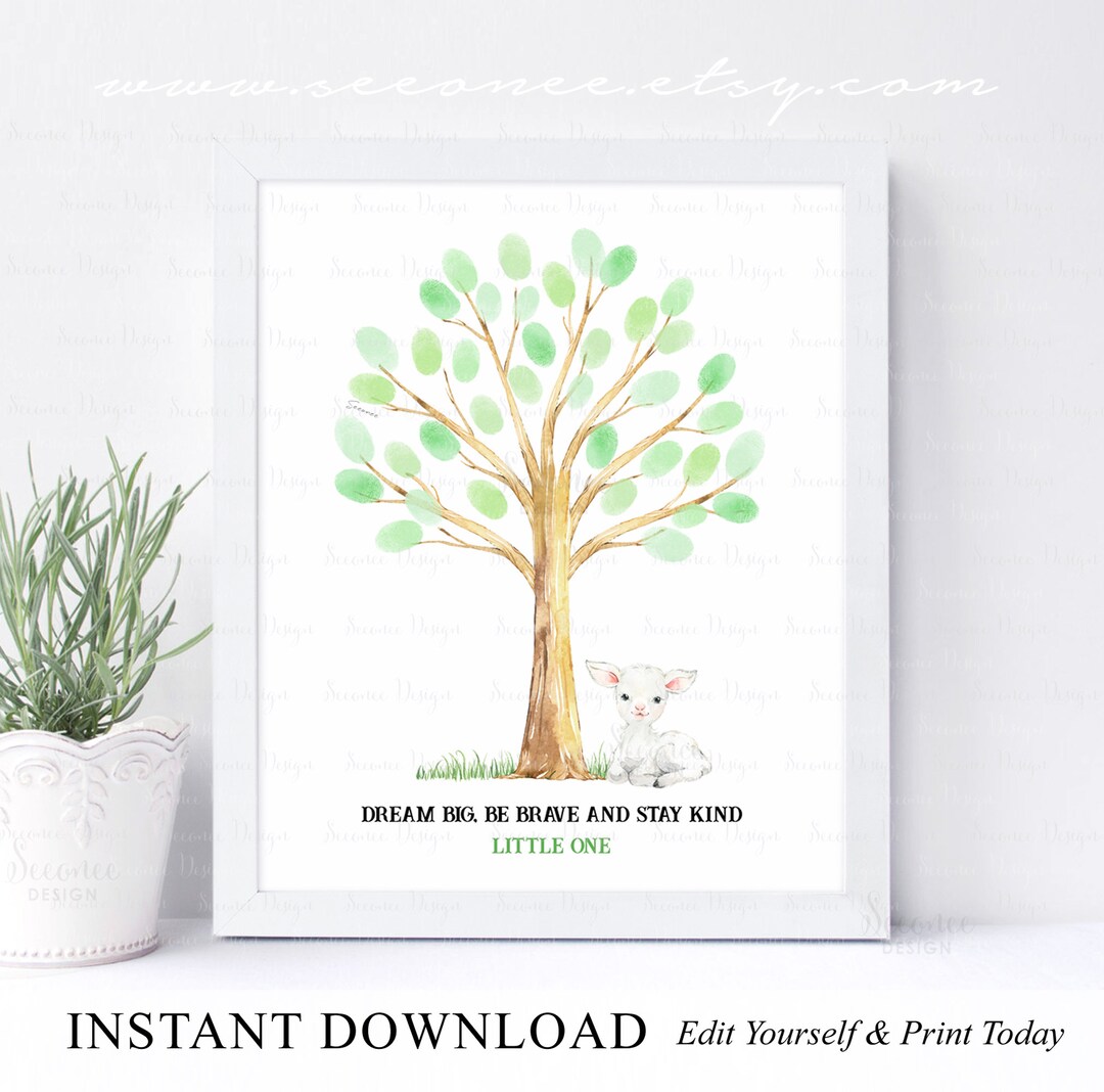 INSTANT DOWNLOAD Editable Lamb Fingerprint Tree Guestbook Alternative ...