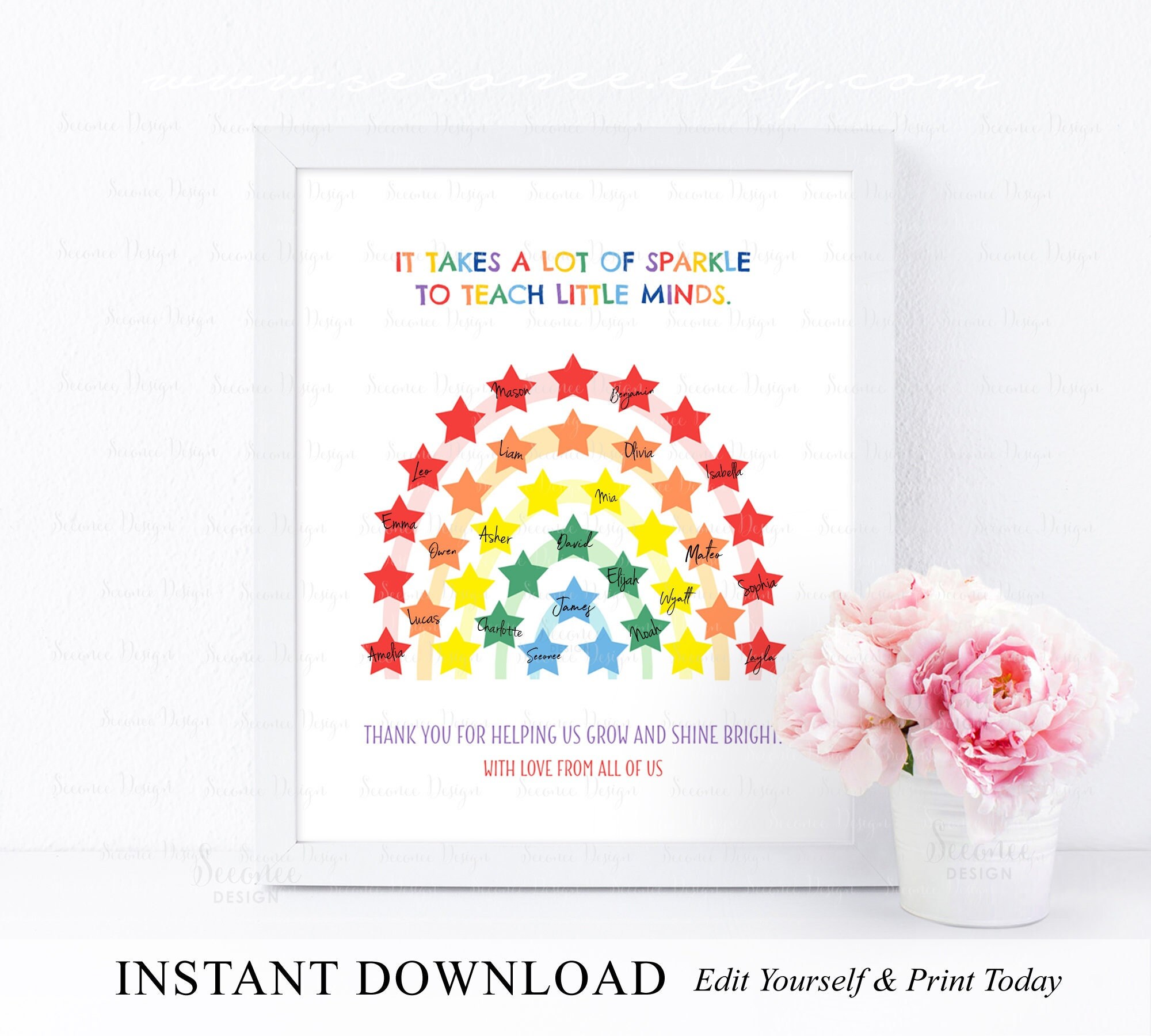 INSTANT DOWNLOAD Editable Rainbow Star Teacher Appreciation Gift, End ...