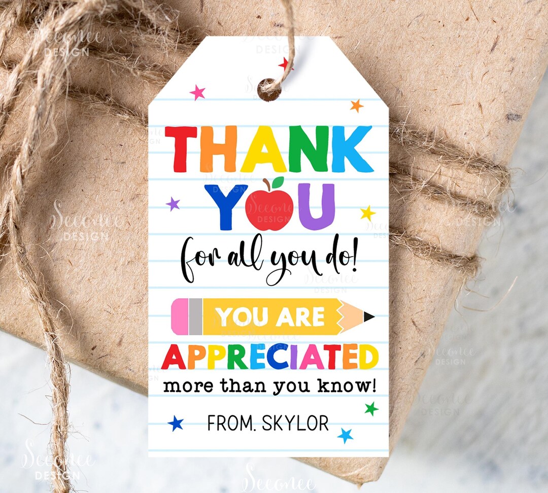 Teacher Appreciation Gift Tags Thank You Teacher Gift Tag School Favor ...