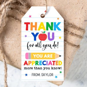 Teacher Appreciation Gift Tags Thank You Teacher Gift Tag School Favor ...
