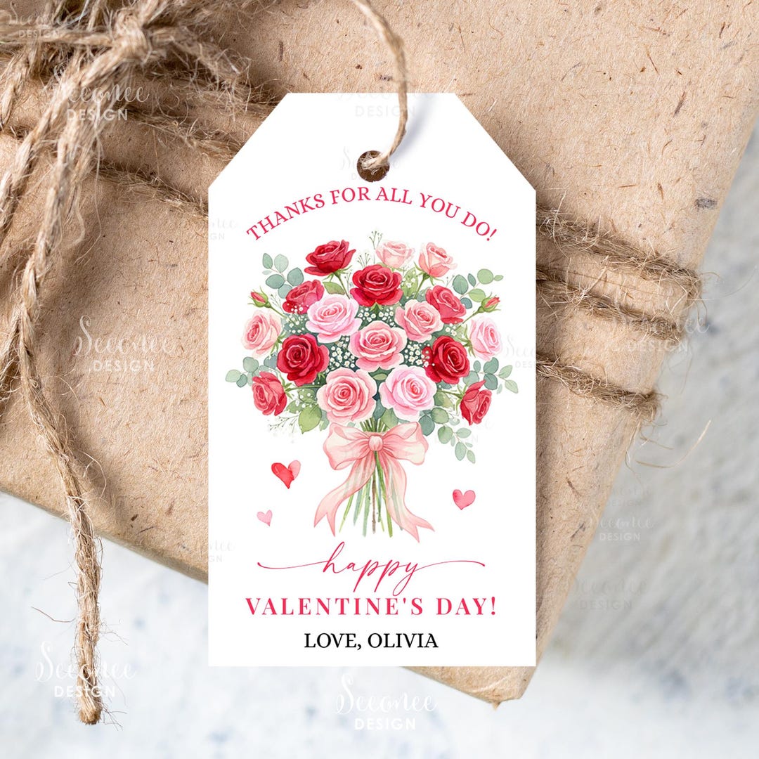 Editable Valentines Gift Tags, Valentine's Day Cards, Printable Flower ...
