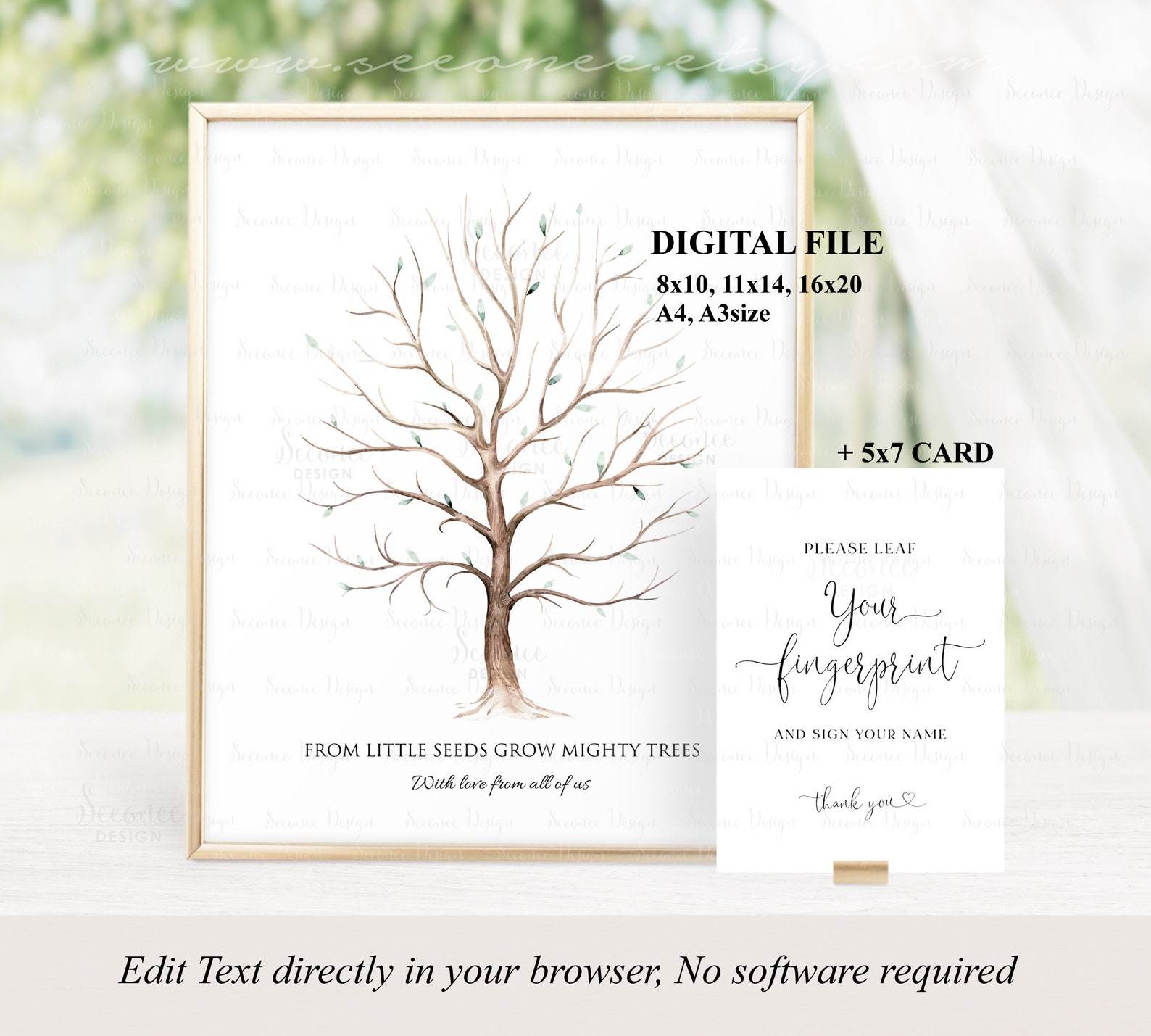 INSTANT DOWNLOAD Editable Green Watercolor Fingerprint Tree Guestbook ...