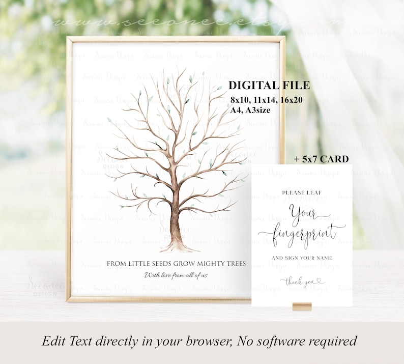 INSTANT DOWNLOAD Editable Green Watercolor Fingerprint Tree Guestbook ...