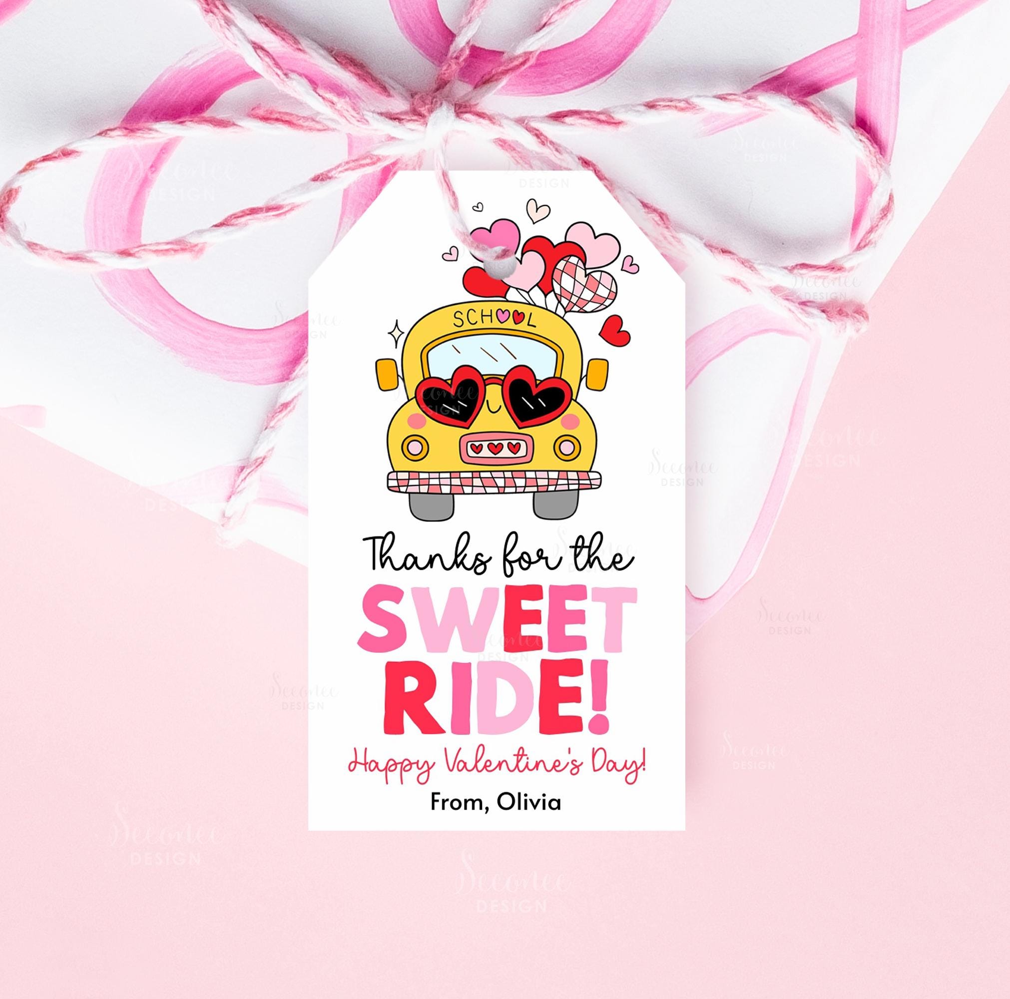 Valentine Thanks for the Sweet Ride Bus Driver Gift Tag School Bus ...