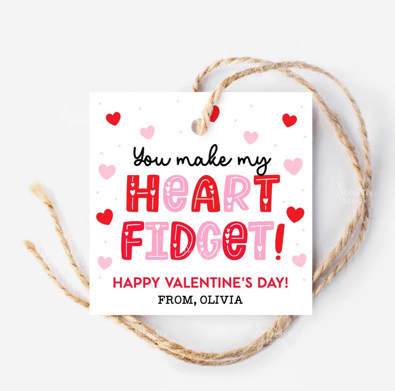 Fidget Valentine Printable Tag, Fidget Spinner Valentine Toy Favor Card ...