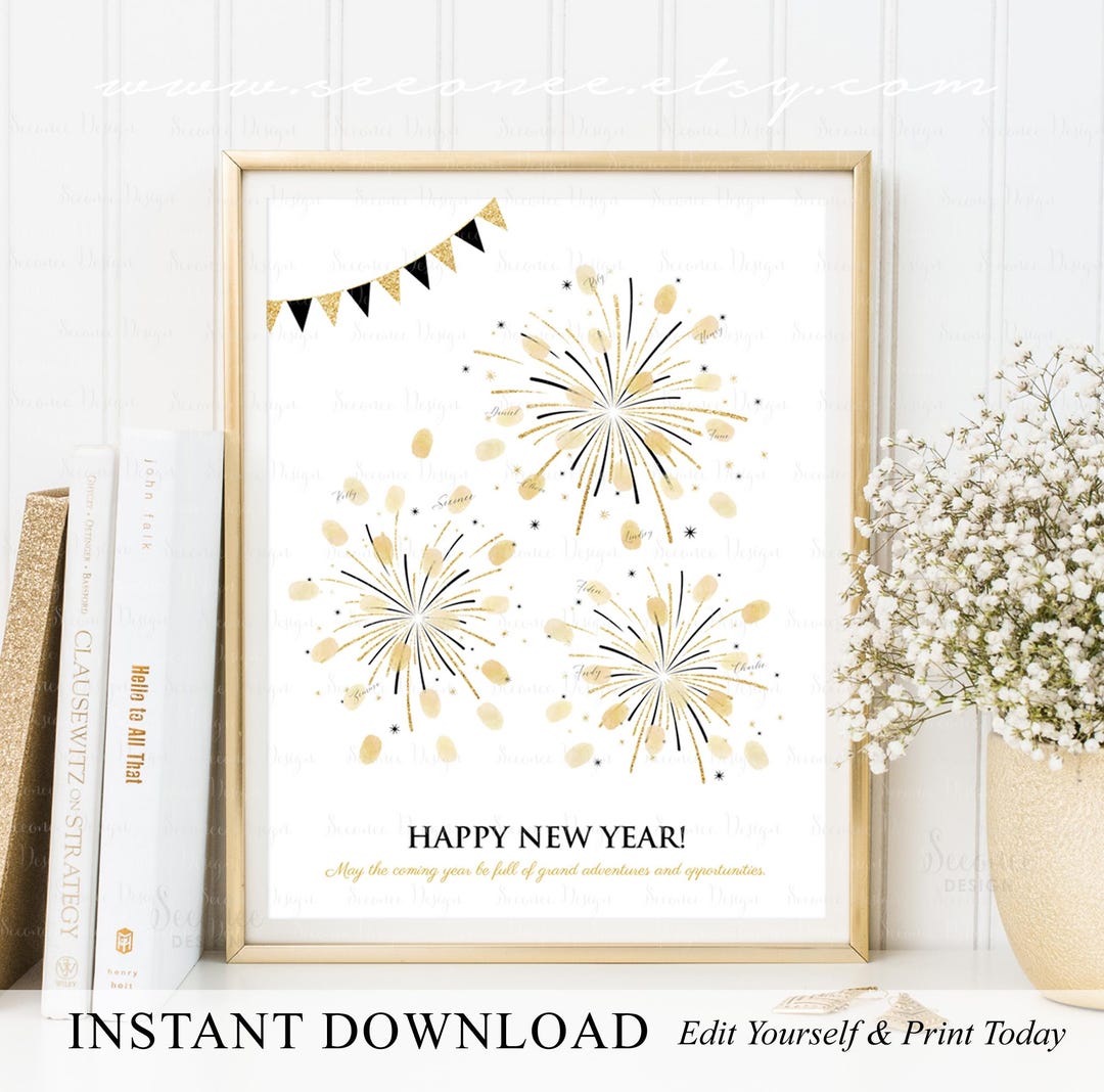 New Year Fireworks Party Fingerprint Guestbook Alternative, New Year ...