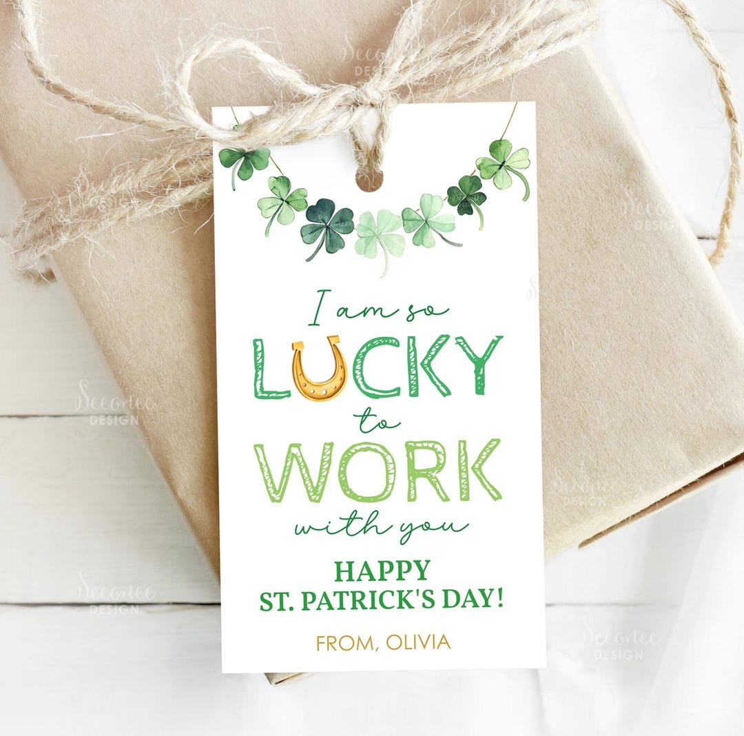 St. Patrick's Day Printable Gift Tags Lucky to Work With You Co-worker ...
