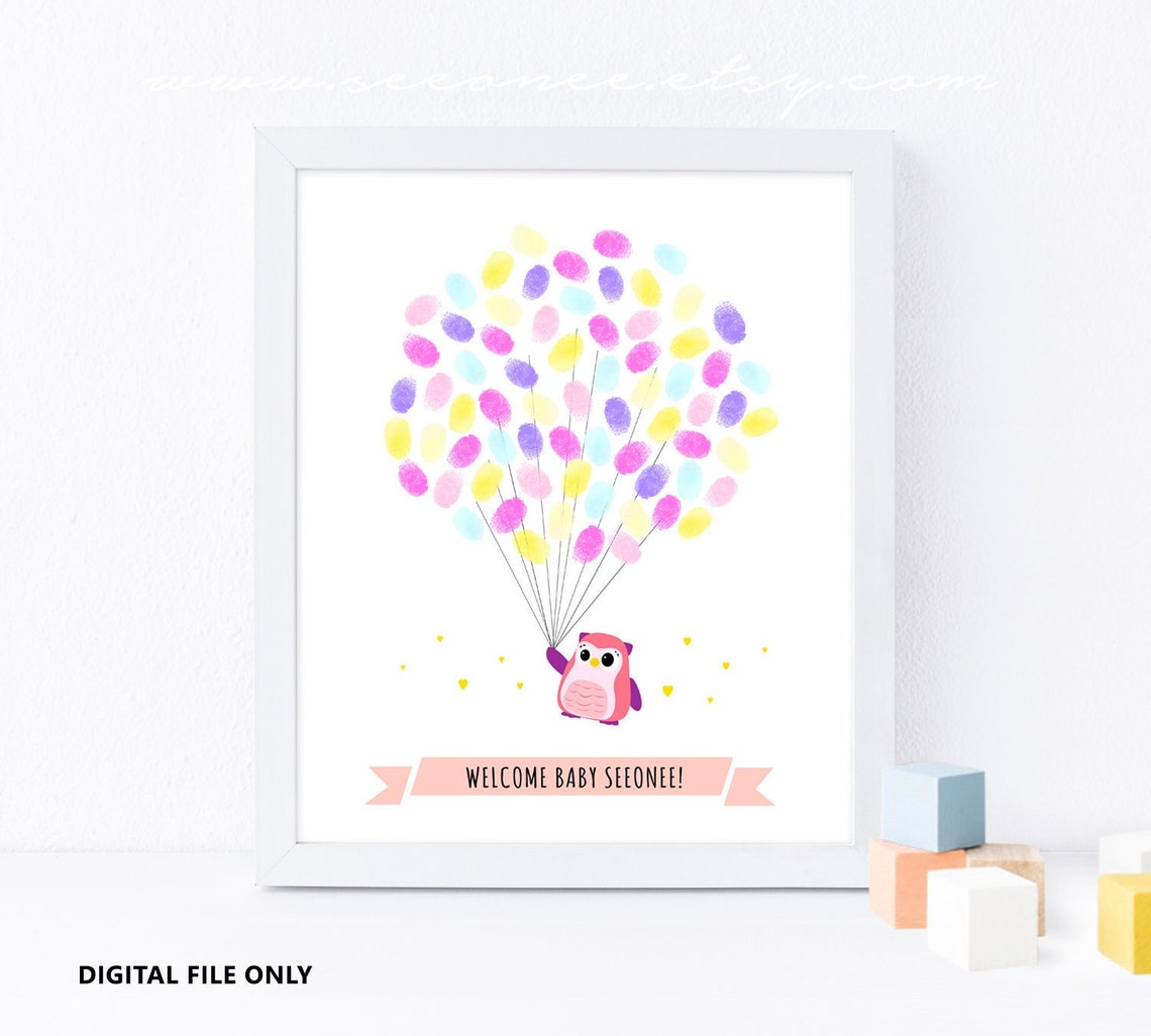 Owl Fingerprint Guestbook Digital File Alternative, Thumbprint Art ...
