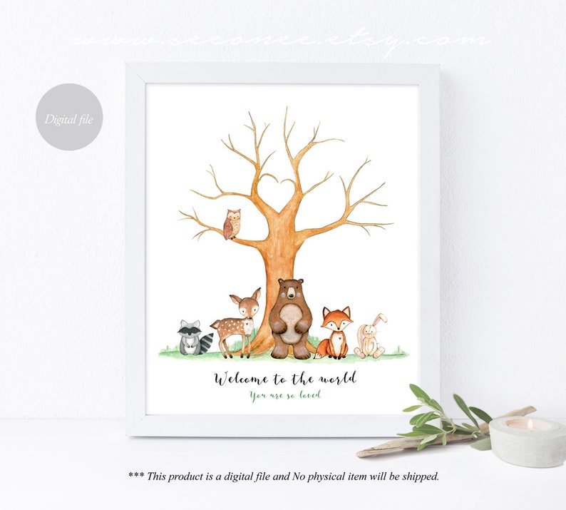 Woodland Animals Guestbook Forest Animals Fingerprint Guest | Etsy