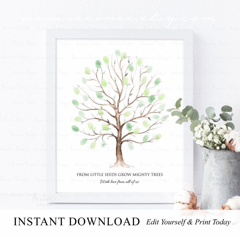 INSTANT DOWNLOAD Editable Green Watercolor Fingerprint Tree Guestbook ...