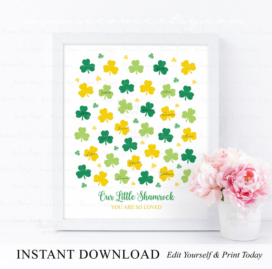 INSTANT DOWNLOAD Editable St. Patrick's Day Green Yellow Gold Shamrock ...