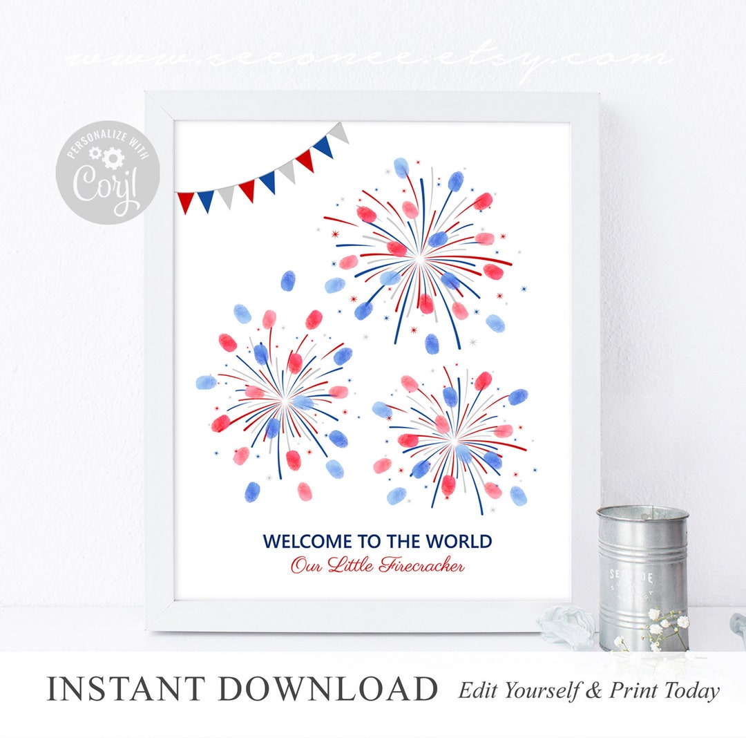 INSTANT DOWNLOAD Editable Red Blue Fireworks Guestbook, Firecracker ...