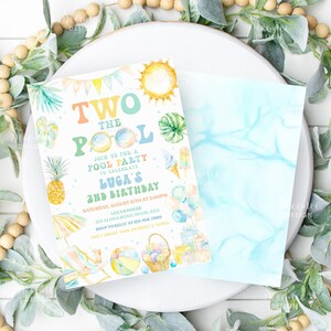Editable Two the Pool 2nd Birthday Pool Party Invitation Tropical ...