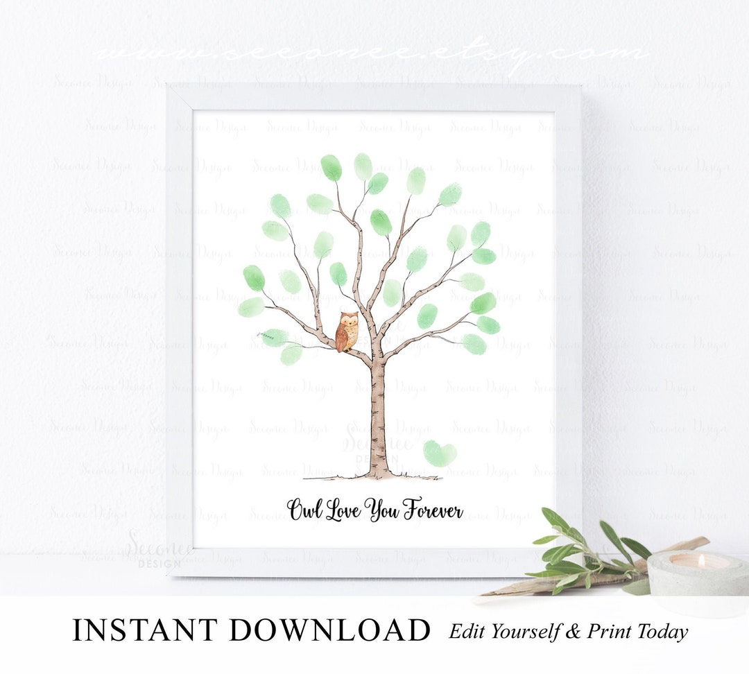 INSTANT DOWNLOAD Editable Owl Fingerprint Tree Guestbook - Etsy