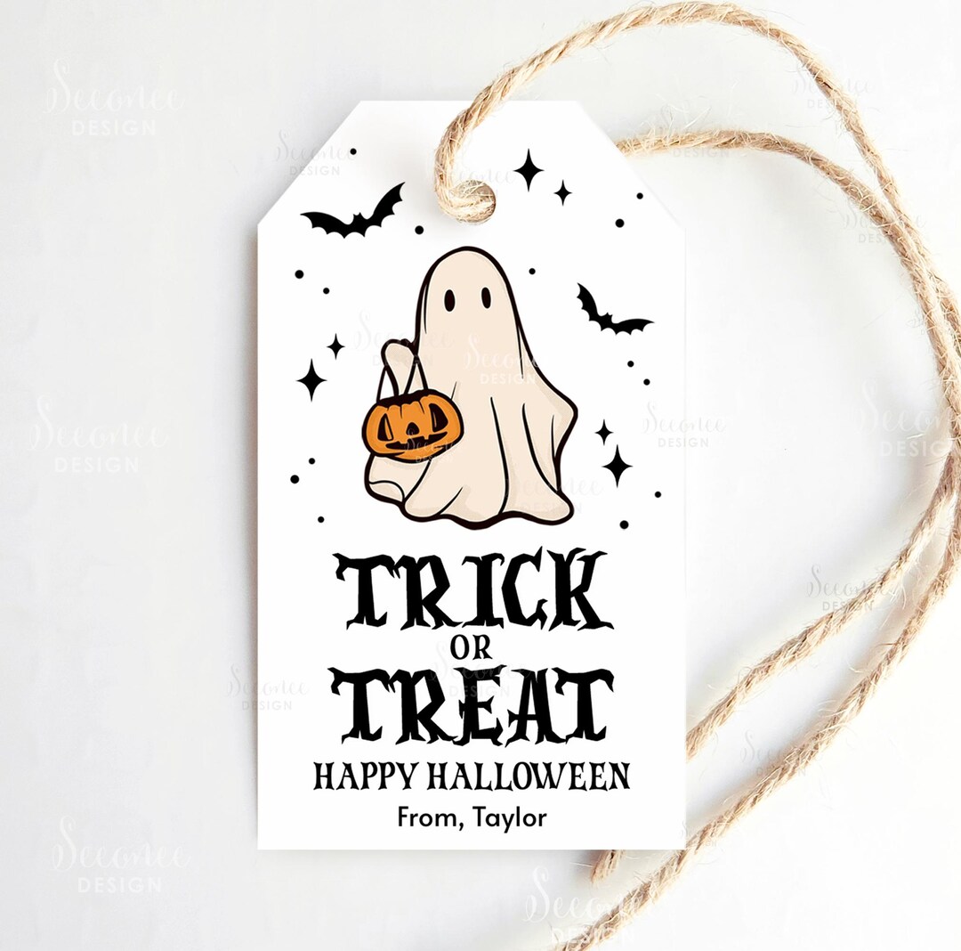 Editable Happy Halloween Gift Tag, Halloween Favor Tag, Trick or Treat ...