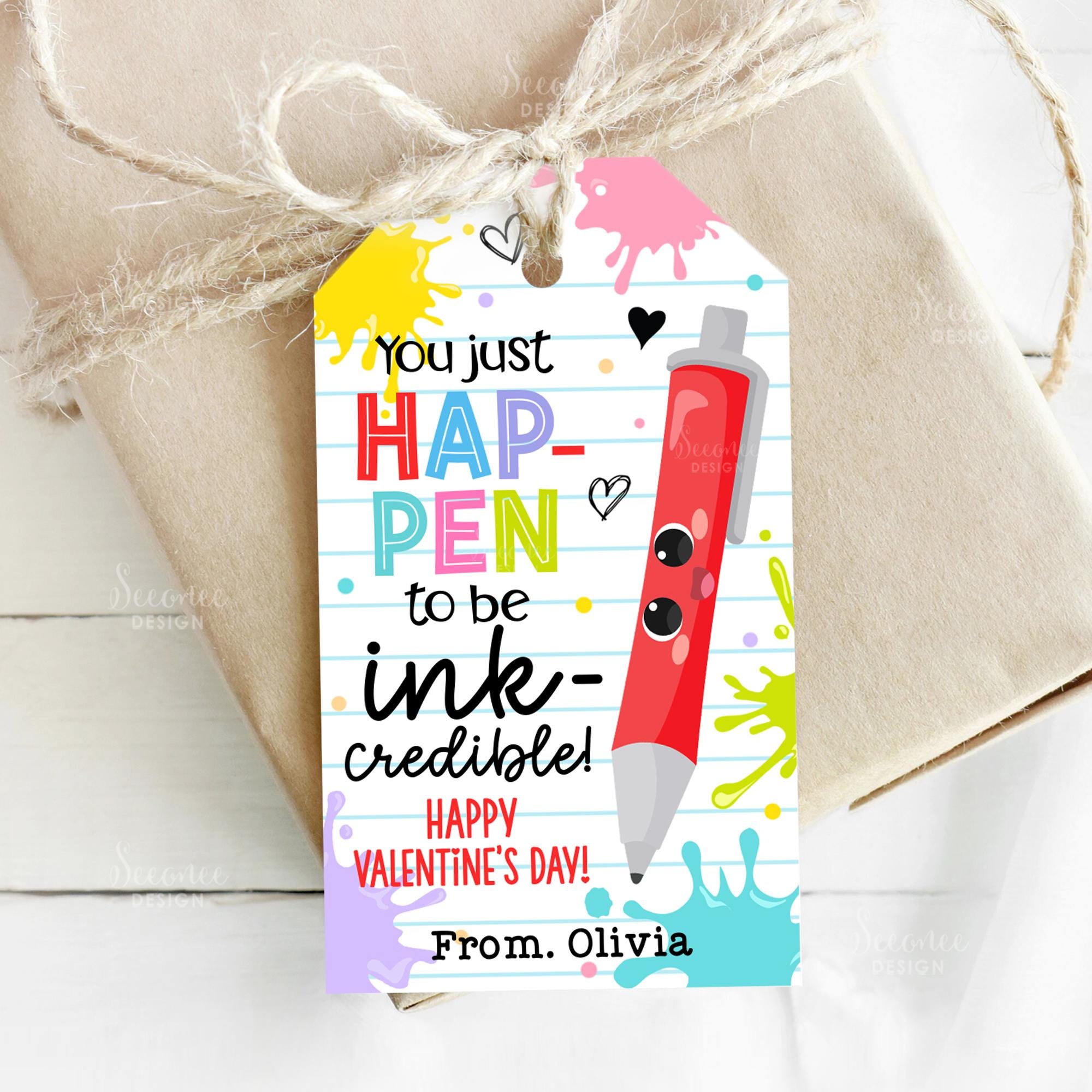 Valentine Pen Gift Tags Printable, Hap-pen to Be Inkredible Tag ...