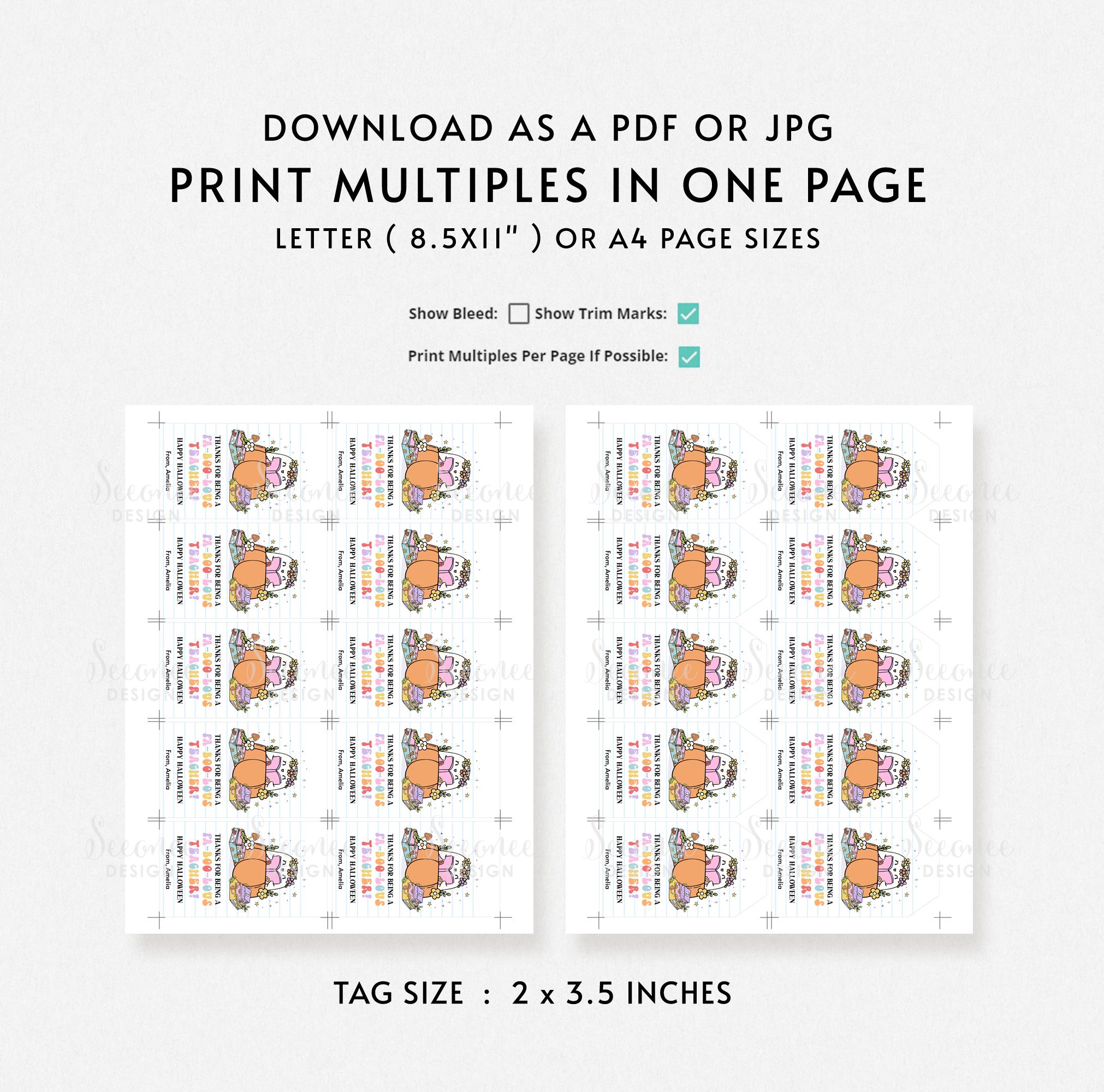 Printable Halloween Gift Tags for Teacher Thanks for Being A Faboolous ...