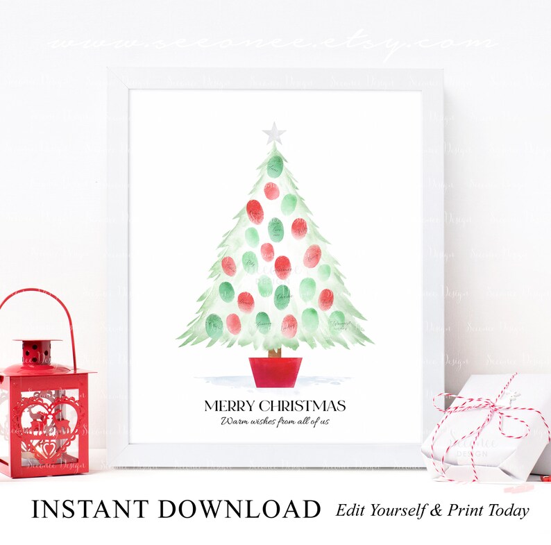 INSTANT DOWNLOAD Editable Christmas Tree Thumbprint Guest Book Poster ...