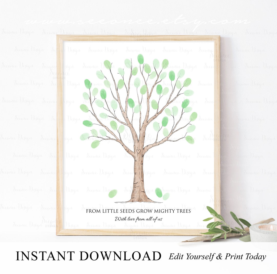 INSTANT DOWNLOAD Editable Fingerprint Tree Guest Book Alternative, Hand ...