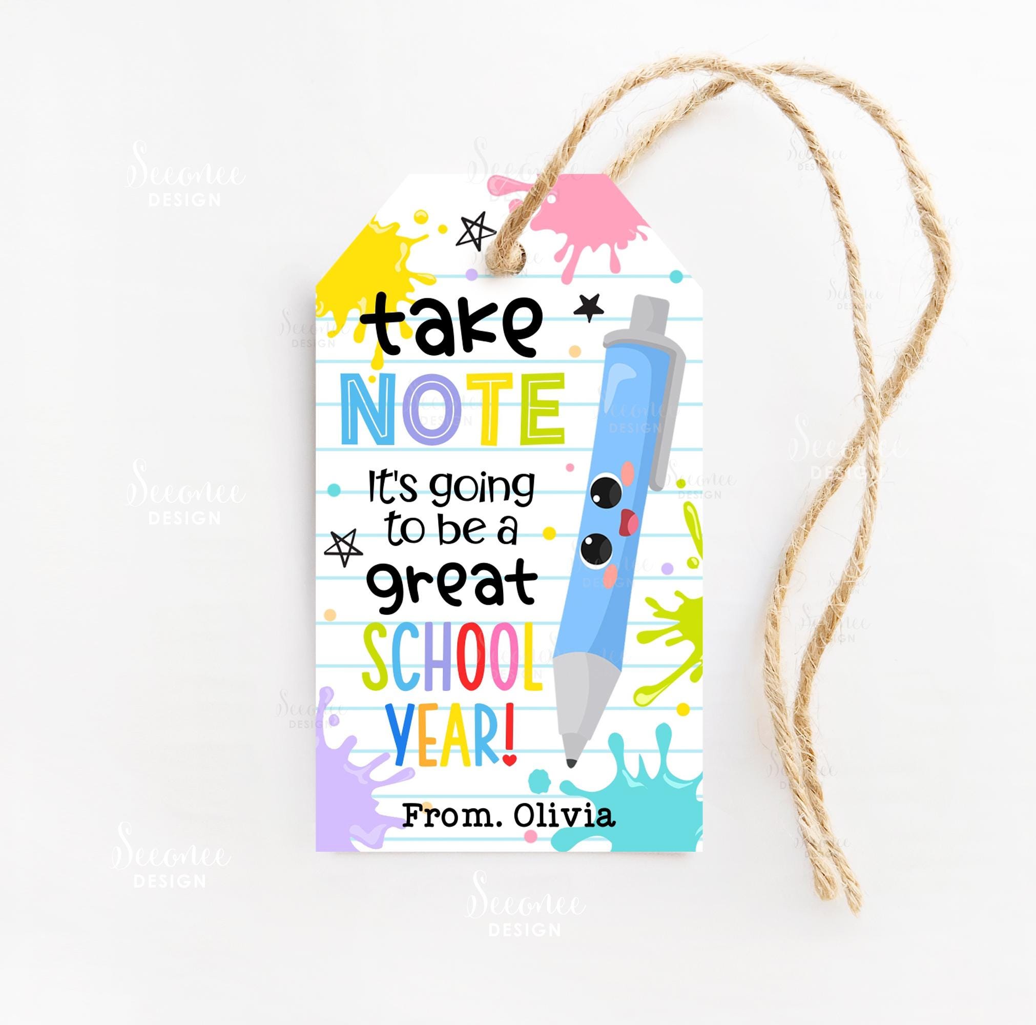 Back to School Gift Tag Take Note It's Going to Be A Great School Year ...
