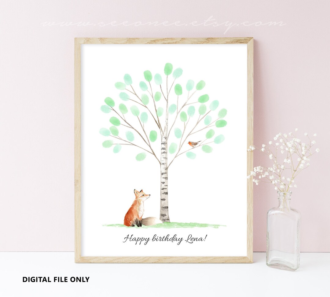Fox Fingerprint Tree Guest Book Poster Forest Thumbprint - Etsy