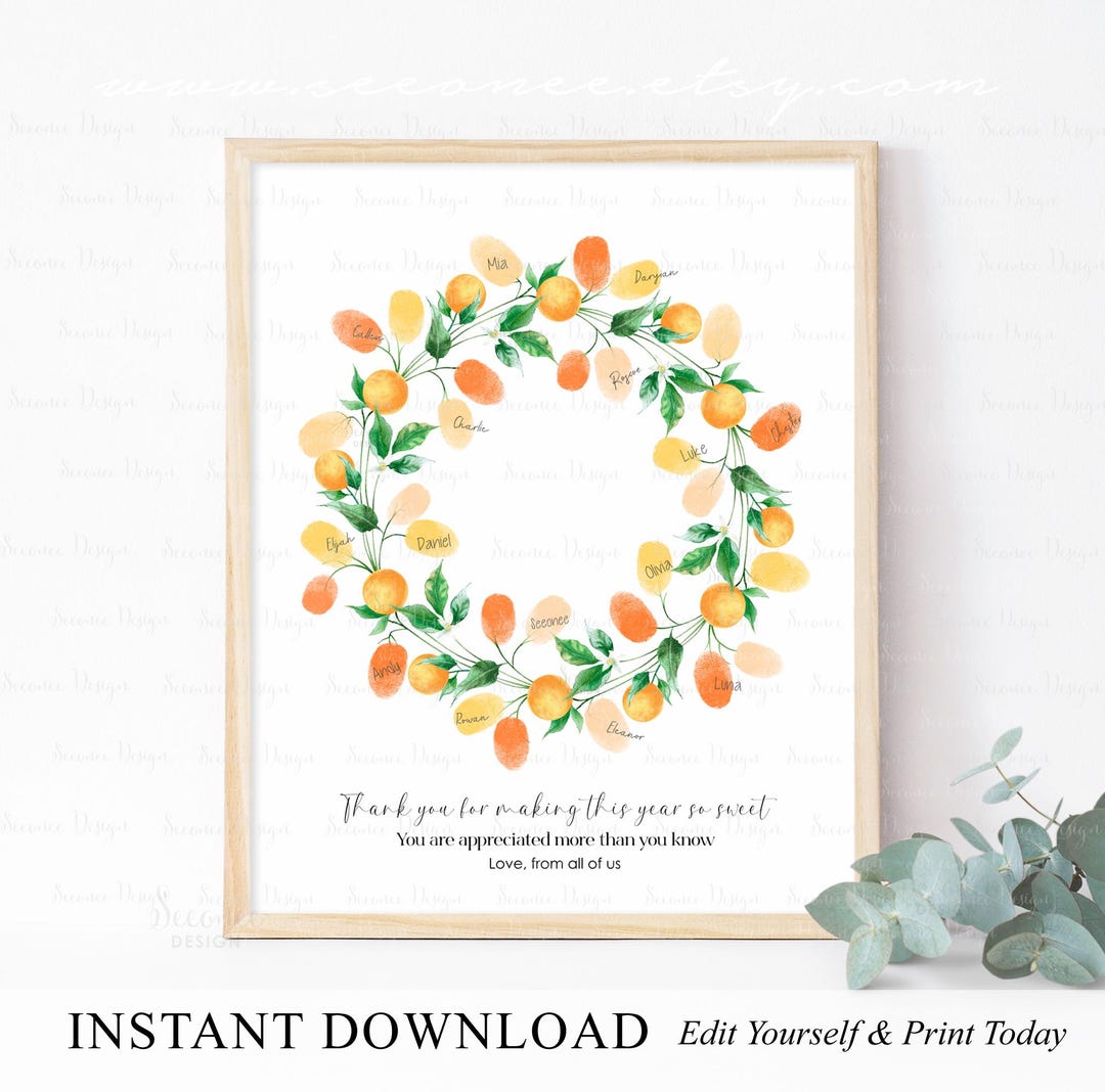 Editable Orange Teacher Appreciation Gift Fingerprint Art Ideas End of ...