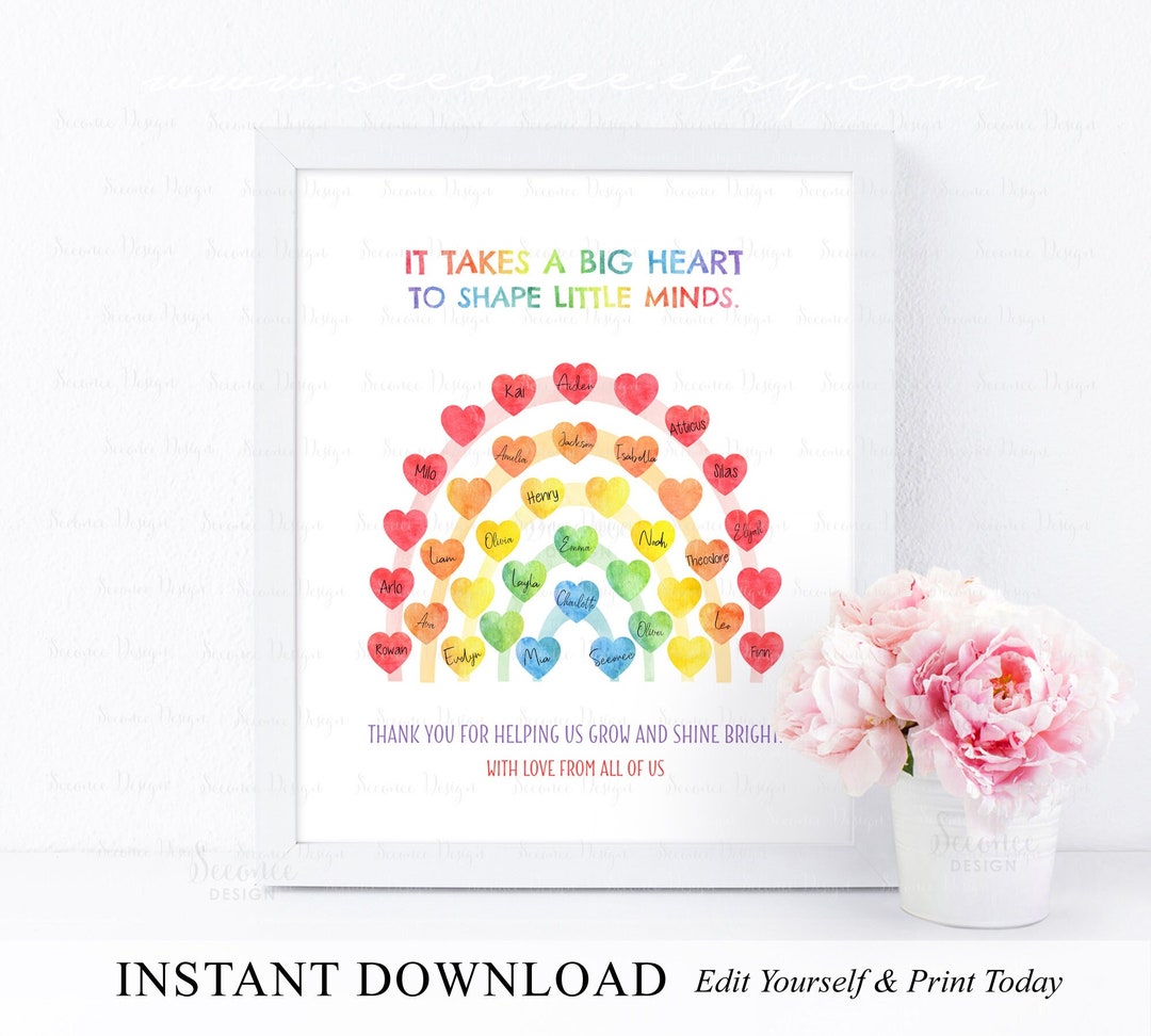INSTANT DOWNLOAD Editable Rainbow Heart Teacher Appreciation - Etsy