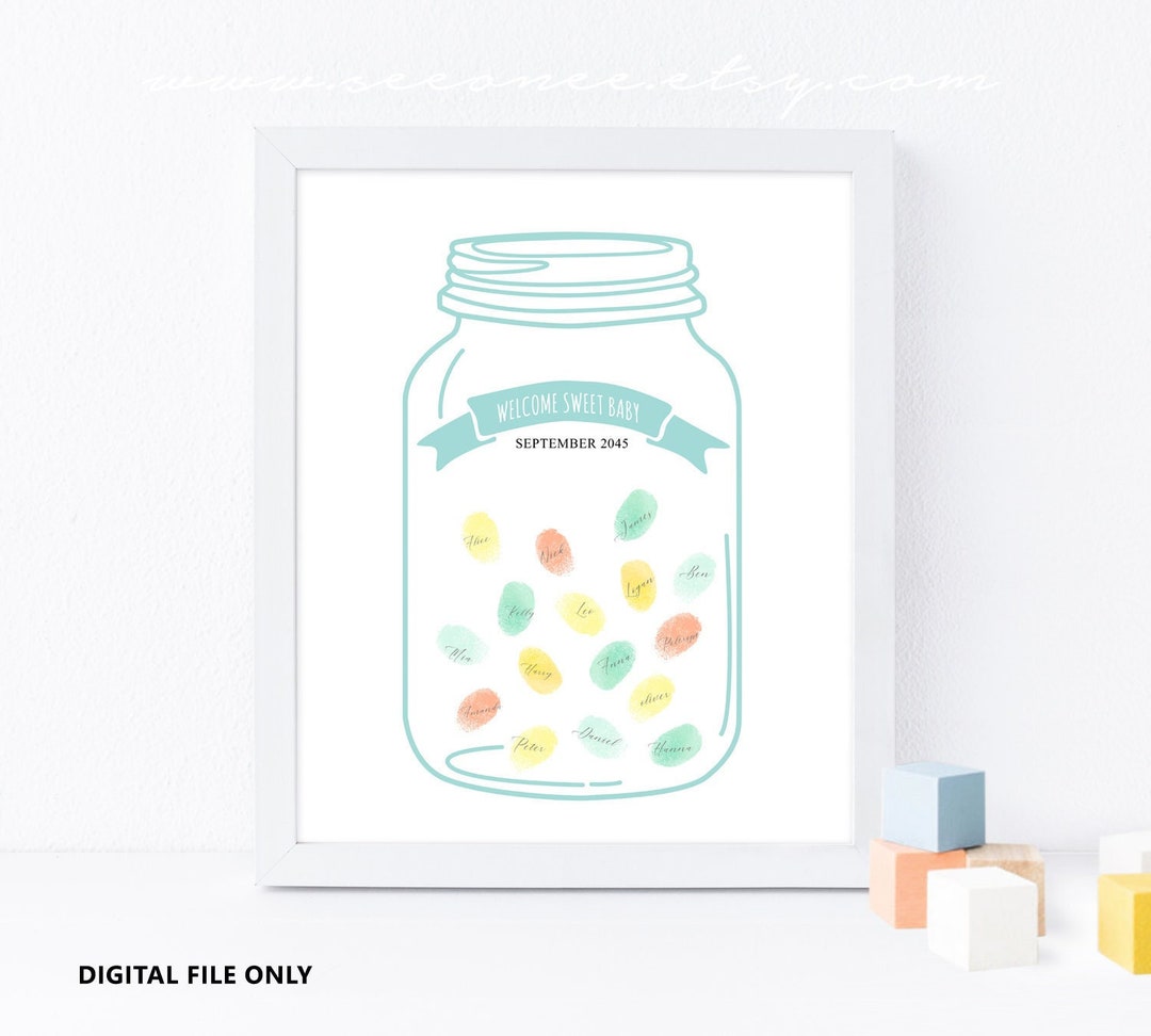 Candy Jar Fingerprint Guestbook, Sweet Baby Shower Gift, Mason Jar ...