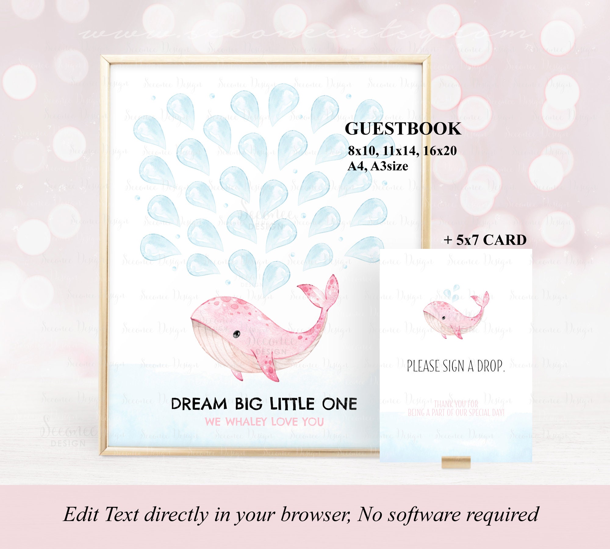 INSTANT DOWNLOAD Editable Pink Whale Guestbook Alternative, Under the ...