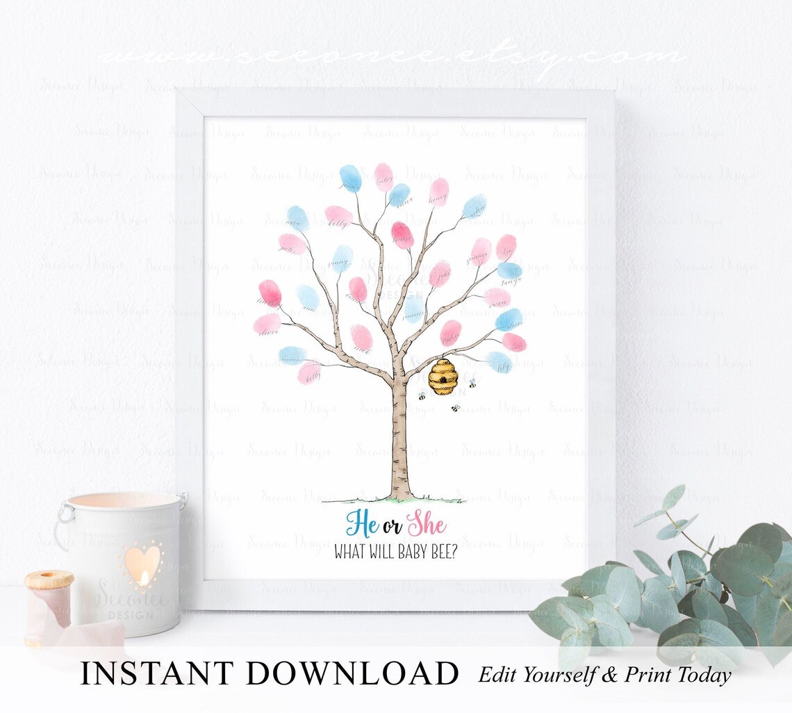 INSTANT DOWNLOAD Editable Beehive Gender Reveal Fingerprint | Etsy