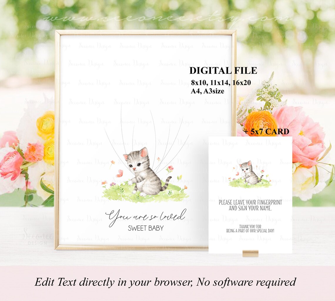 INSTANT DOWNLOAD Editable Cute Kitten Fingerprint Guest Book Sign ...