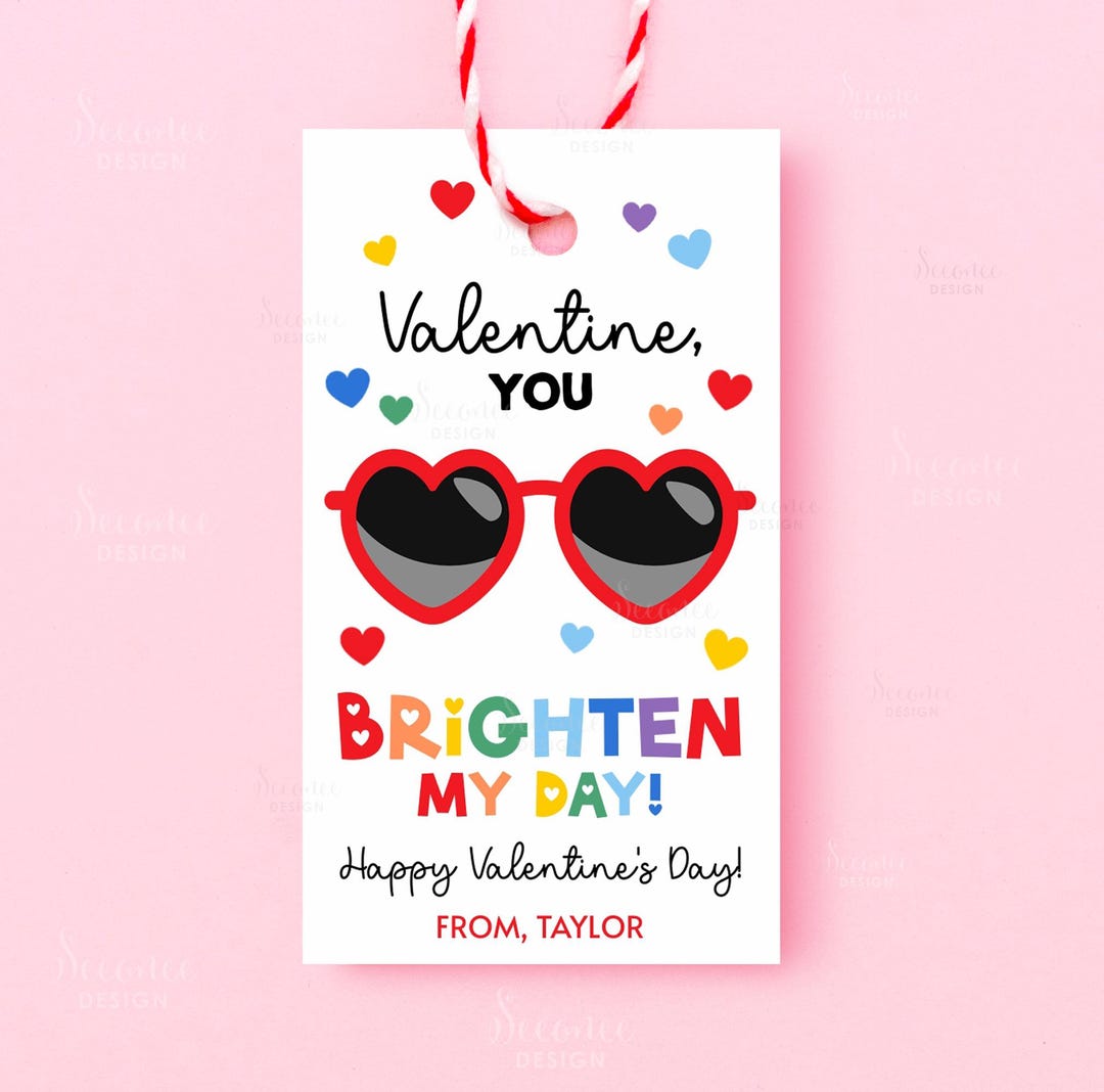 Editable Heart Sunglasses Valentines Day Gift Tag Valentine Treat Tags ...