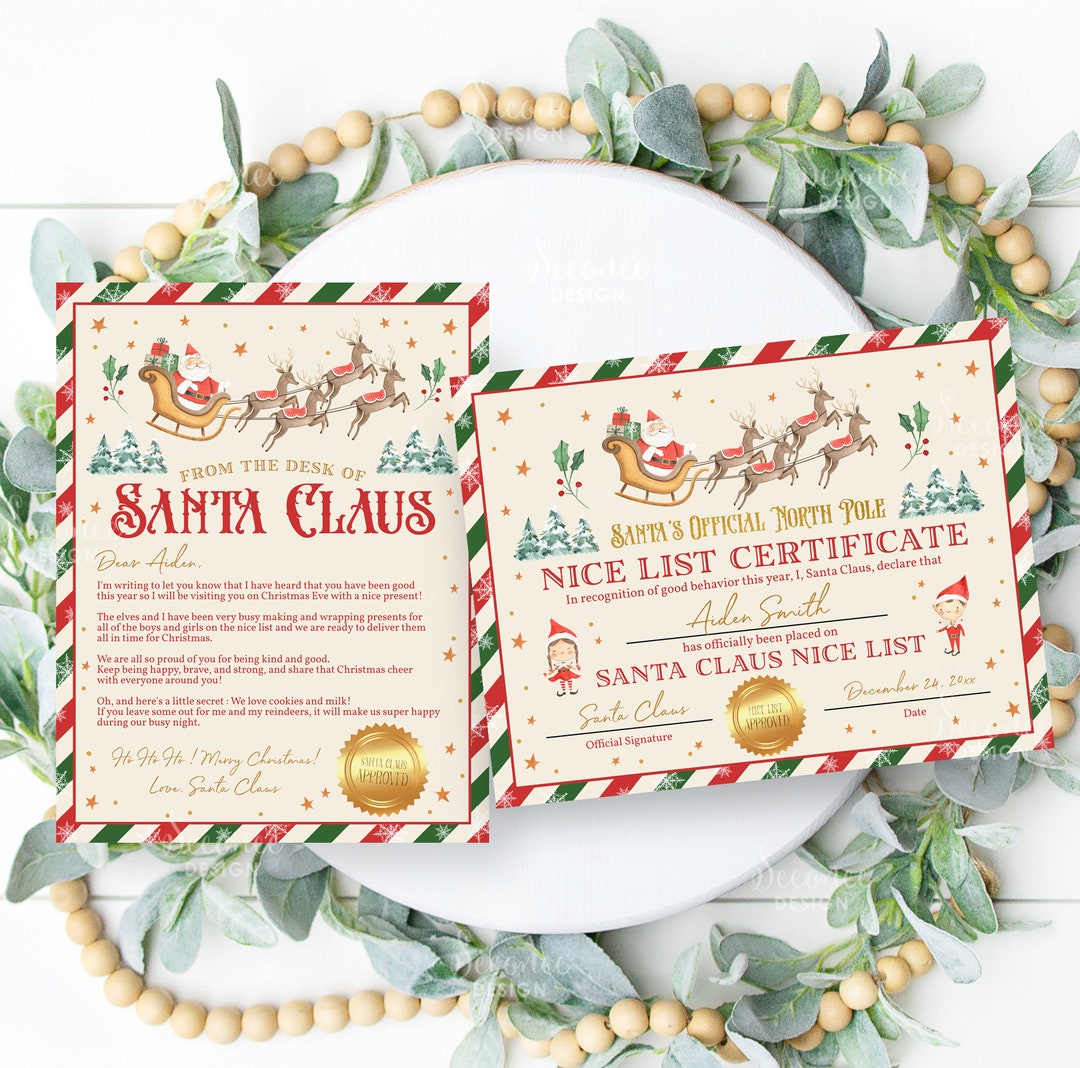 Printable Official Letter From Santa Claus, Nice List Certificate Set ...
