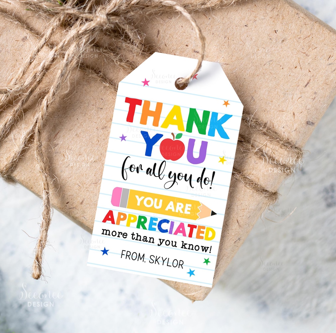 Teacher Appreciation Gift Tags Thank You Teacher Gift Tag School Favor ...