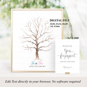 INSTANT DOWNLOAD Editable Gender Reveal Fingerprint Tree Guestbook Sign ...